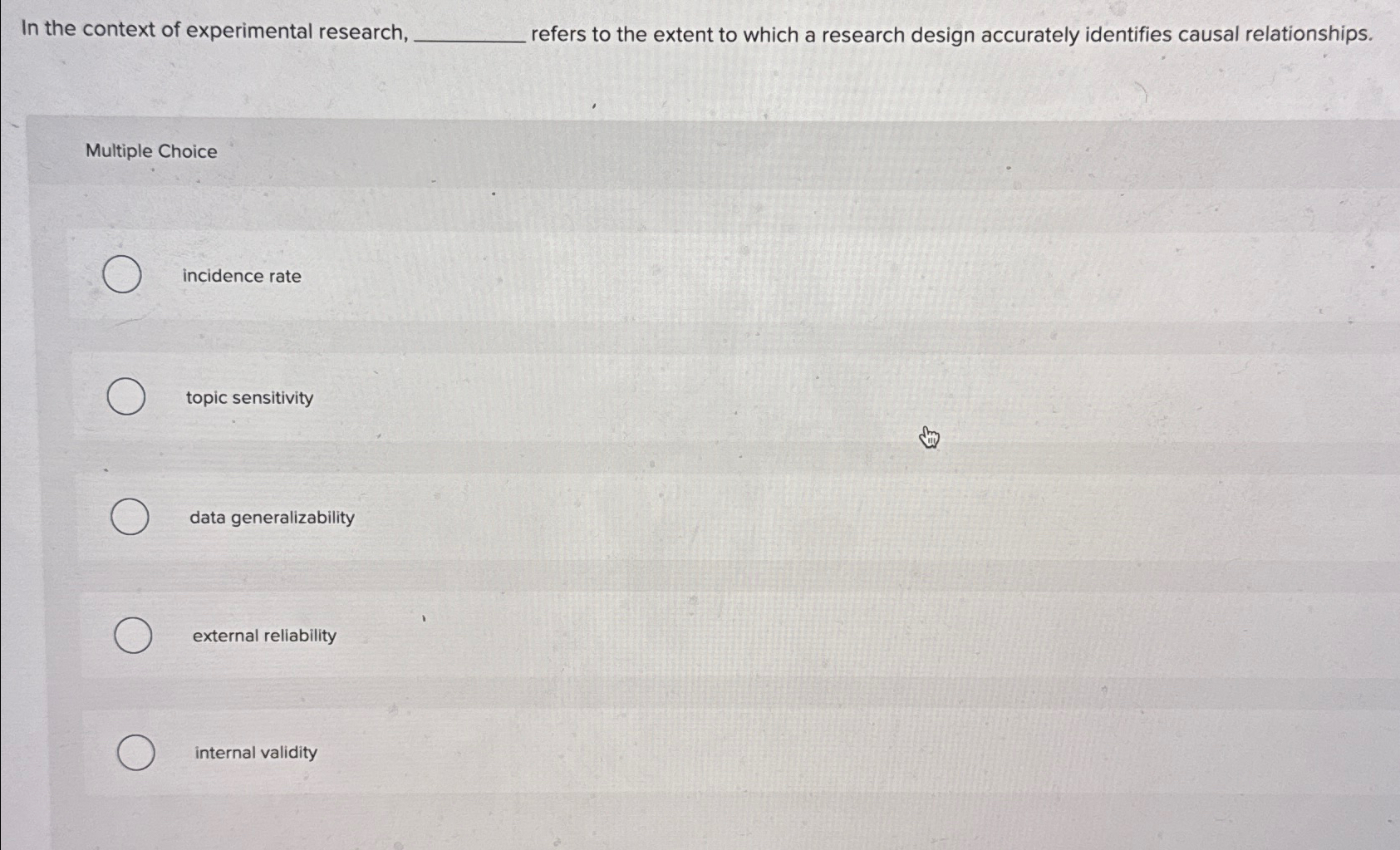 Solved In the context of experimental research, refers to | Chegg.com