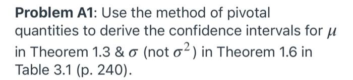 Solved Problem A1: Use the method of pivotal quantities to | Chegg.com