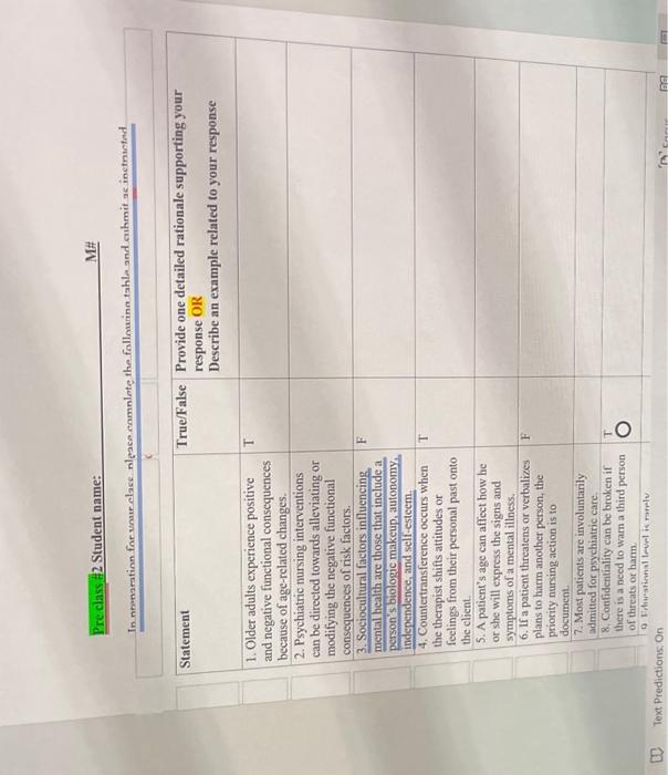 Solved Preclass 2 Student name: MH In nhenation for unsur | Chegg.com