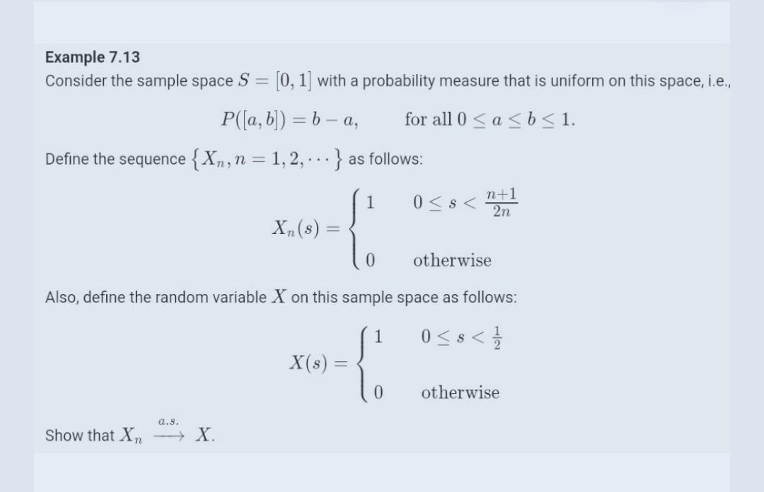 Solved - Example 7.13 Consider the sample space S = [0, 1] | Chegg.com