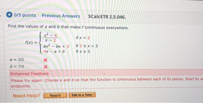 Solved 0/5 points Previous Answers SCalcET8 2.5.046. Find | Chegg.com