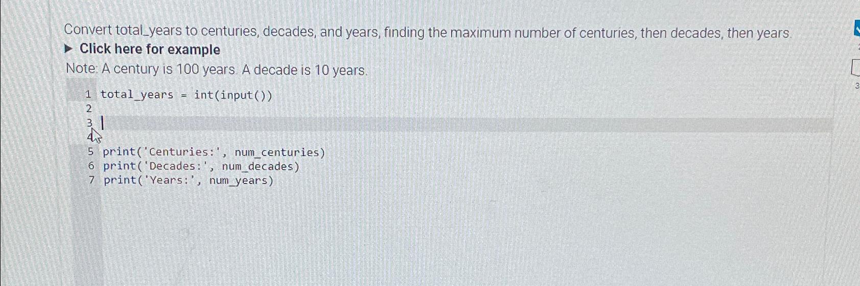 Solved Convert total_years to centuries, decades, and years, | Chegg.com