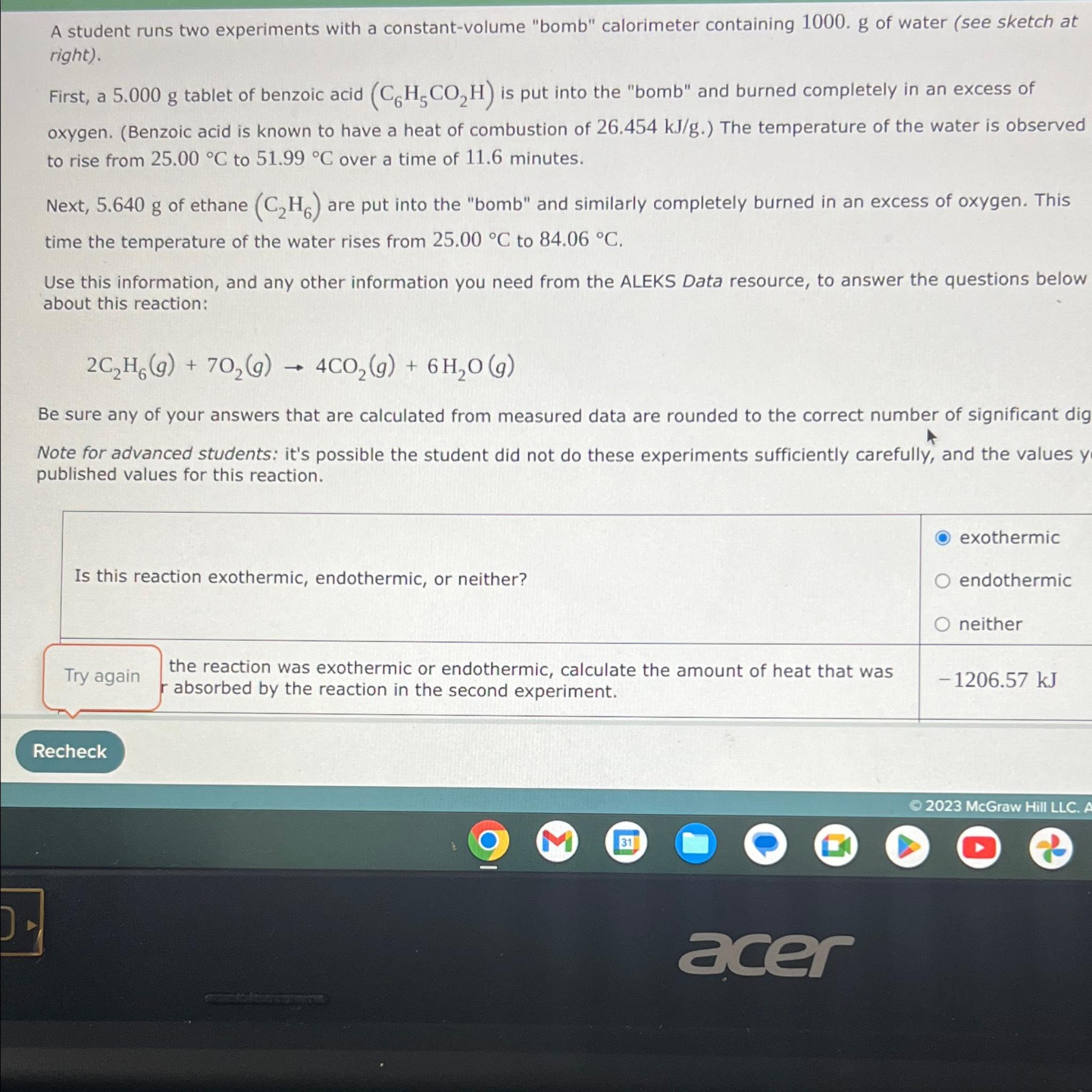 Solved A student runs two experiments with a constant-volume | Chegg.com