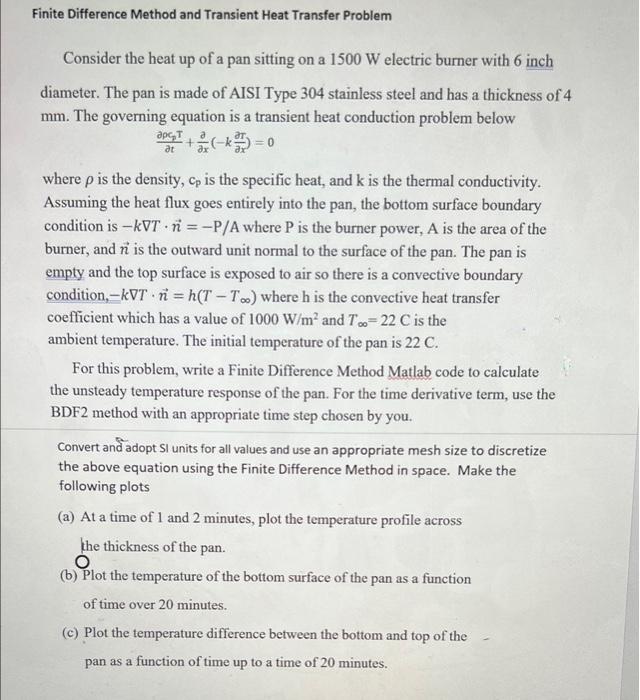 Solved Finite Difference Method and Transient Heat Transfer | Chegg.com