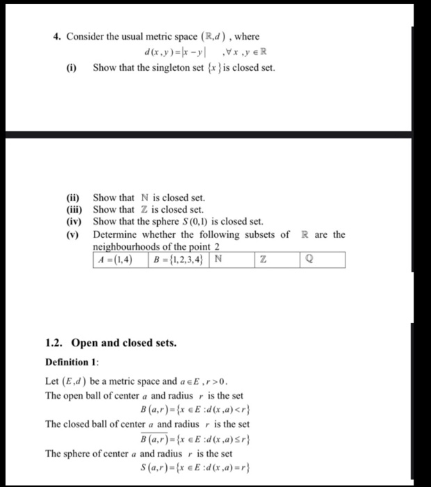 Solved 4. Consider the usual metric space (R,d), where | Chegg.com