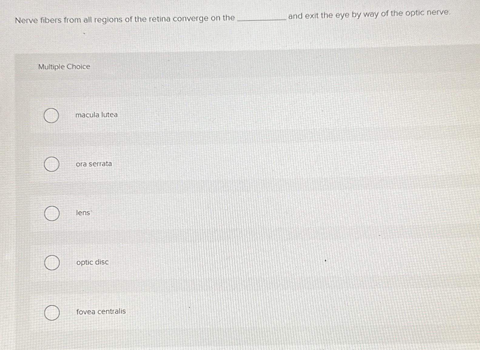 Solved Nerve fibers from all regions of the retina converge | Chegg.com