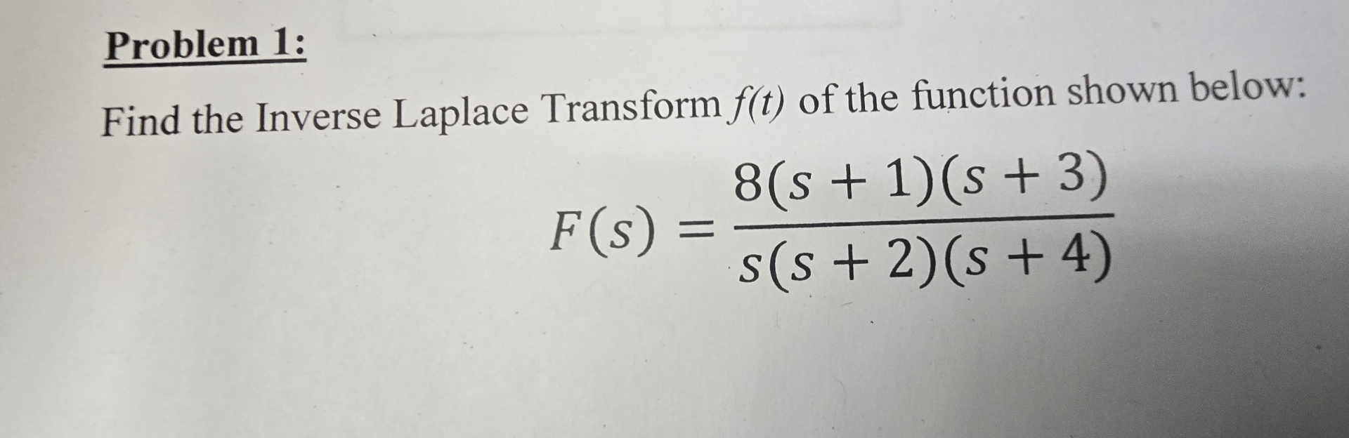 Solved Problem 1:Find the Inverse Laplace Transform f(t) ﻿of | Chegg.com