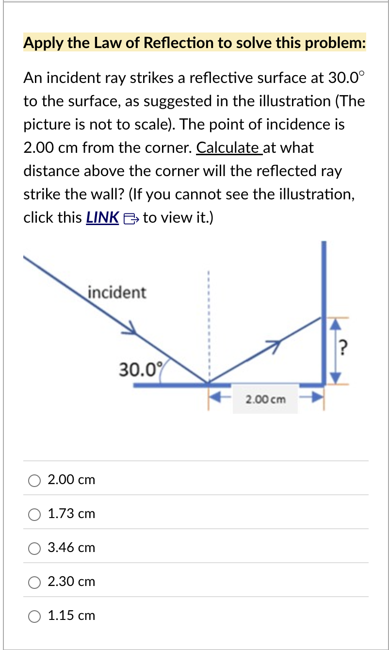 Solved Apply the Law of Reflection to solve this problem: An | Chegg.com