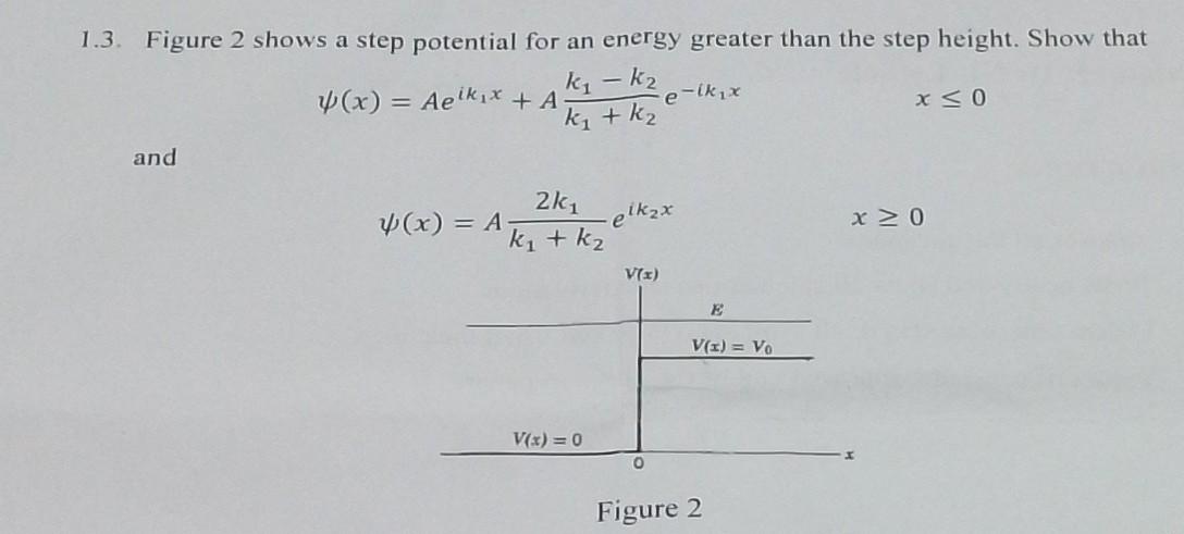 Solved 1.3. Figure 2 shows a step potential for an energy | Chegg.com