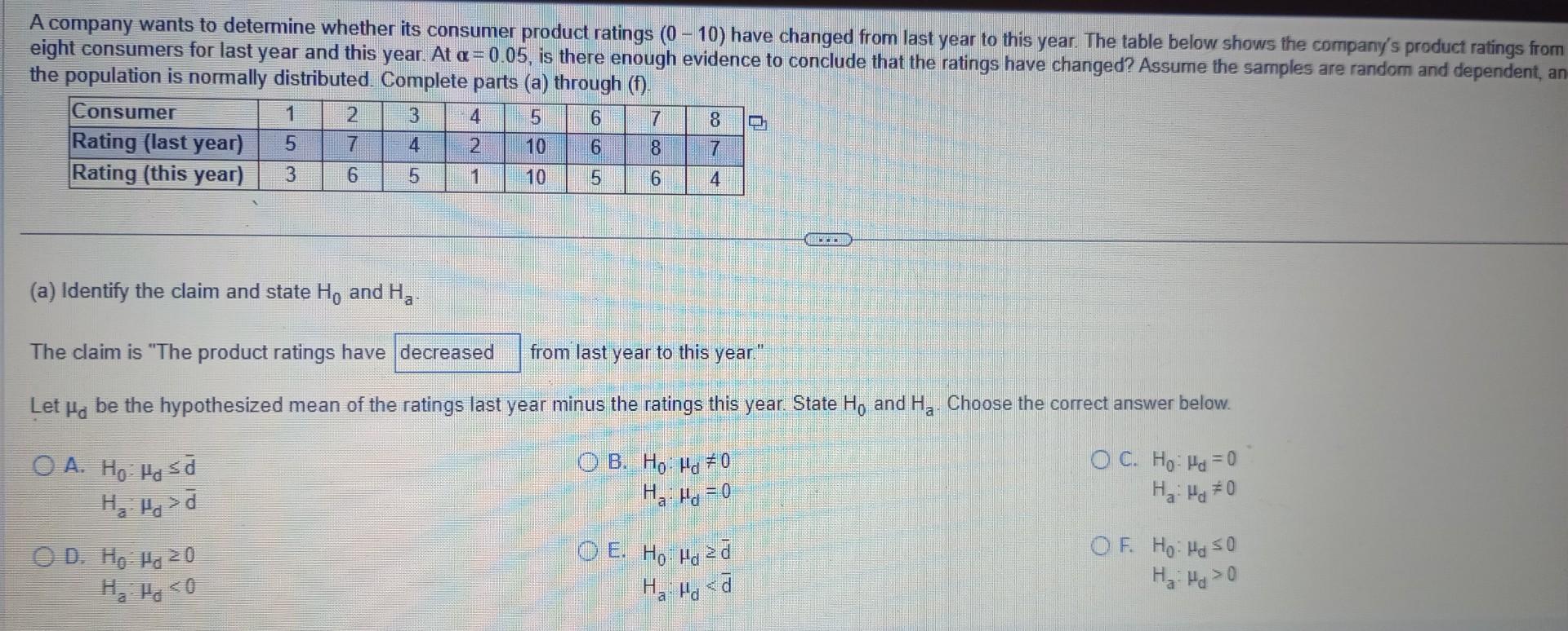 Solved A company wants to determine whether its consumer | Chegg.com