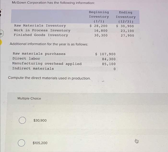 Solved McGown Corporation has the following information: | Chegg.com Solved McGown Corporation has the following information: | Chegg.com