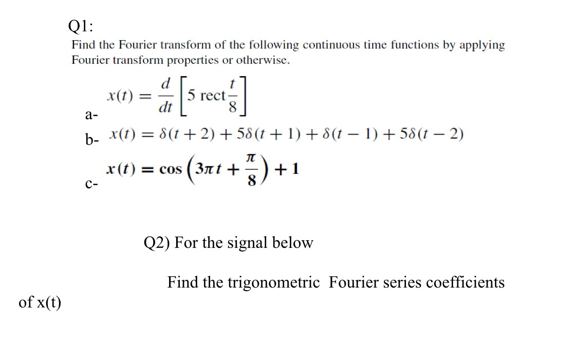 Solved Q1:Find the Fourier transform of the following | Chegg.com