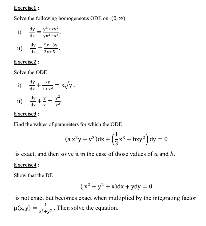 Solved by an EXPERT Exercise1 ﻿:Solve the following homogeneous ODE on ...