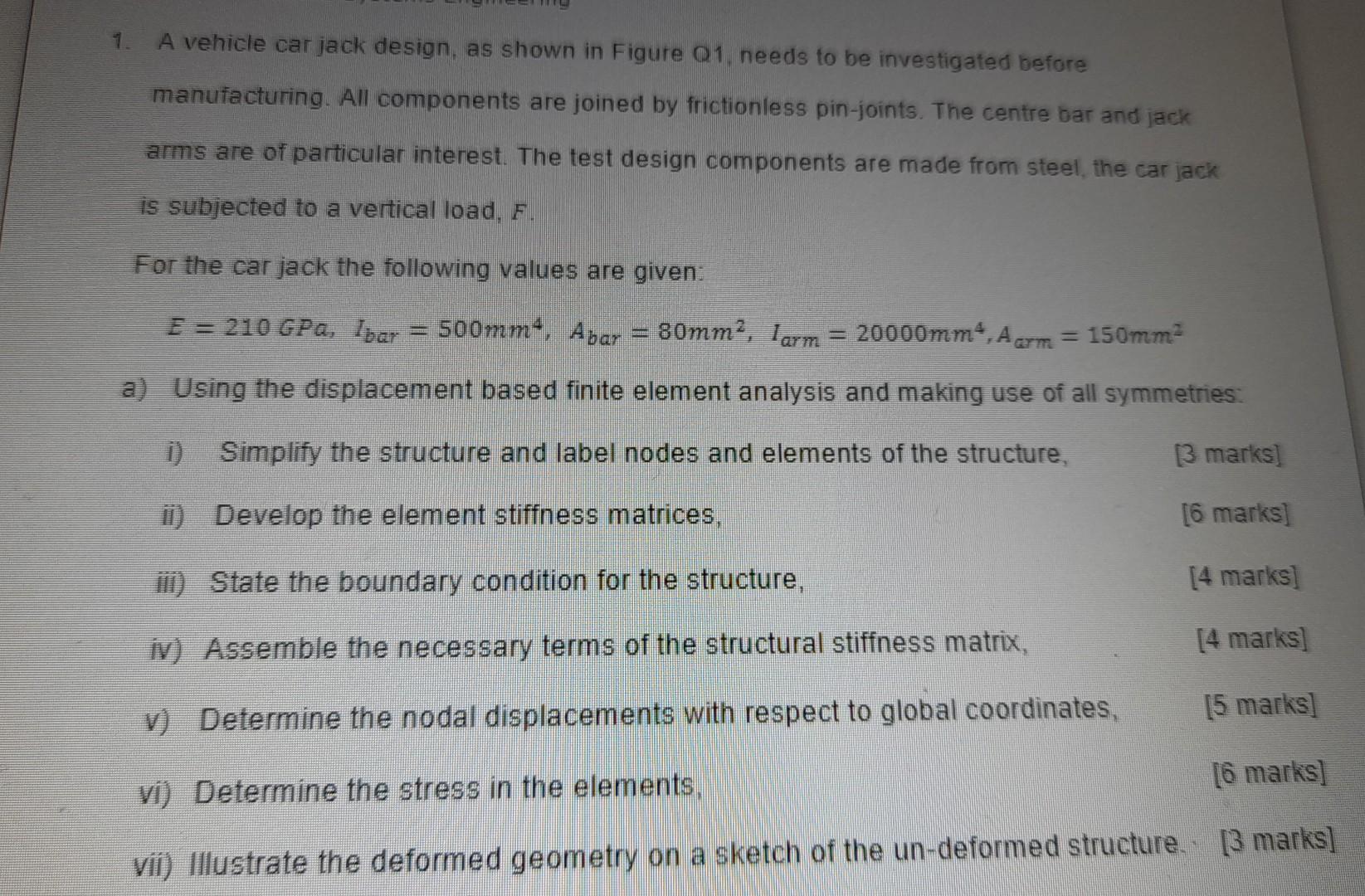 1. A vehicle car jack design, as shown in Figure Q1, | Chegg.com