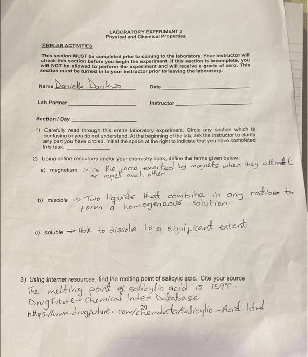 Solved This section MUST be completed prior to coming to the | Chegg.com