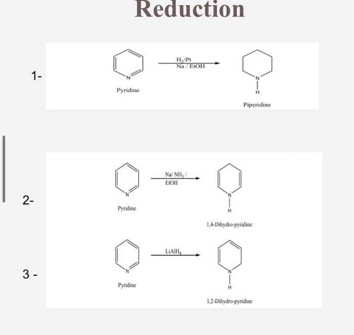 Solved Reduction Na/EtOH 1 - Pyridine Piperidine Na NH, ЕТОН | Chegg.com