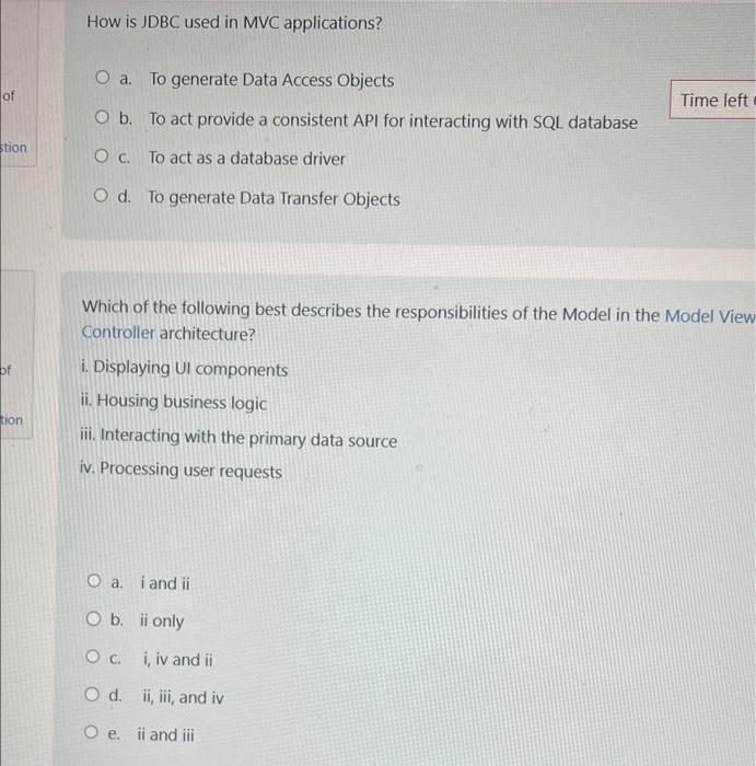 Solved How is JDBC used in MVC applications? a. To generate | Chegg.com