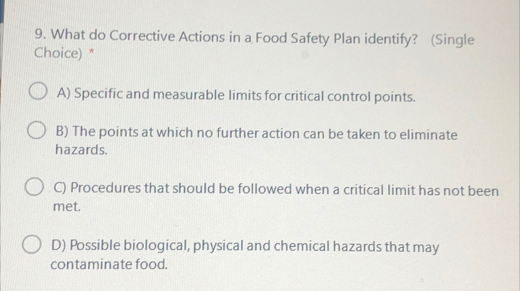 Solved What do Corrective Actions in a Food Safety Plan | Chegg.com