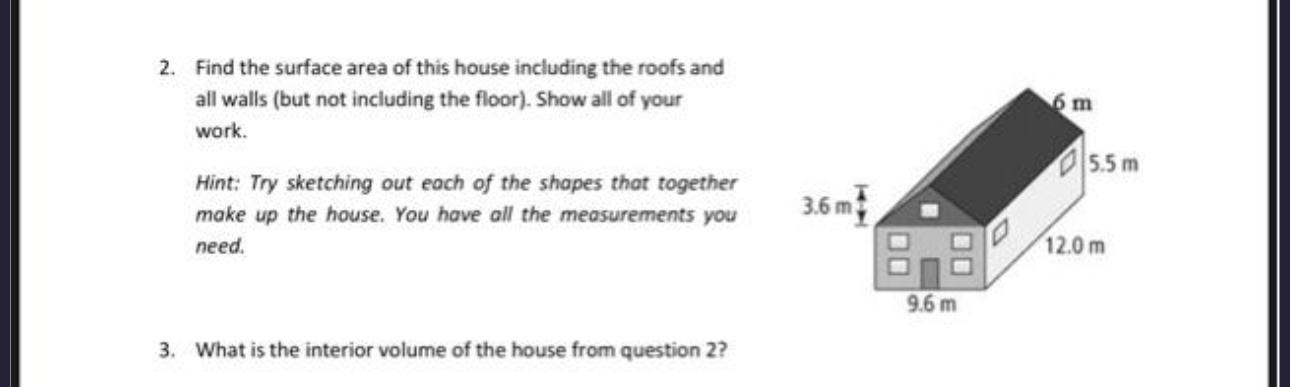 Solved Find the surface area of this house including the | Chegg.com