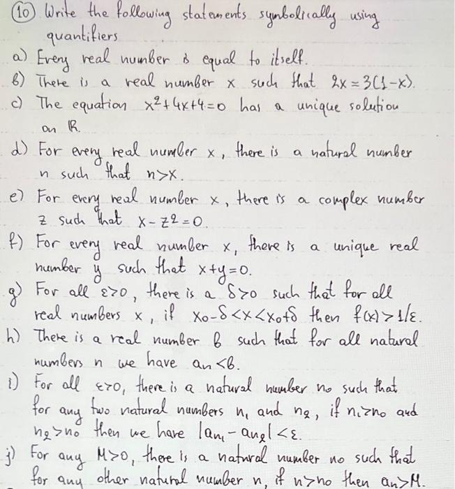 Solved (10) Write the following statements symbolically | Chegg.com