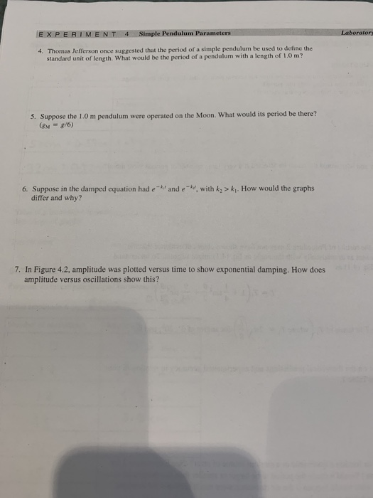 mel EXPERIMENT 4 Simple Pendulum Parameters TU | Chegg.com