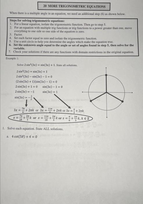 Solved Steps For Solving Trigonometric Equations 1 For A Chegg