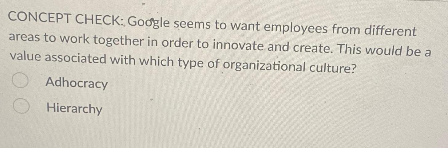 Solved CONCEPT CHECK: Google seems to want employees from | Chegg.com