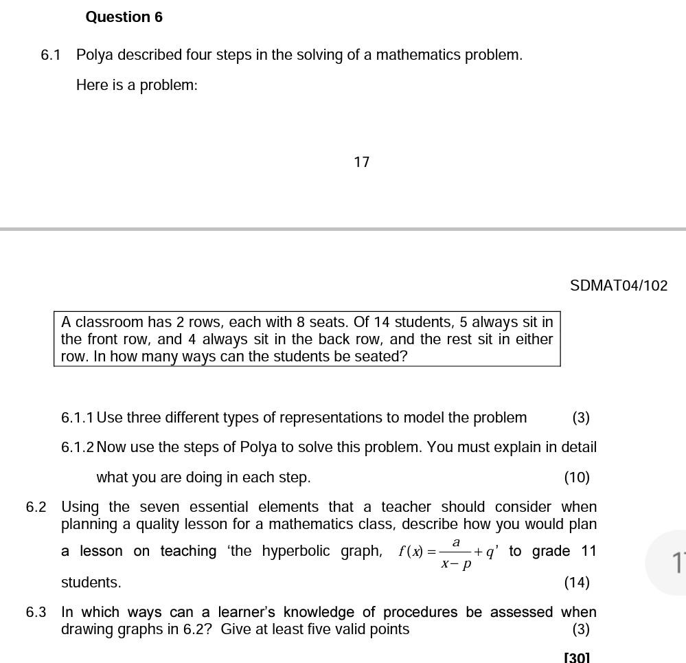 Solved Question 6 6.1 Polya described four steps in the | Chegg.com