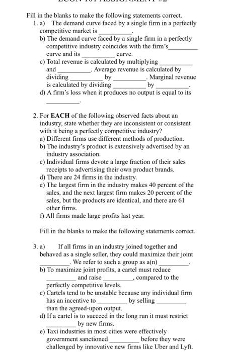 Solved Fill in the blanks to make the following statements | Chegg.com