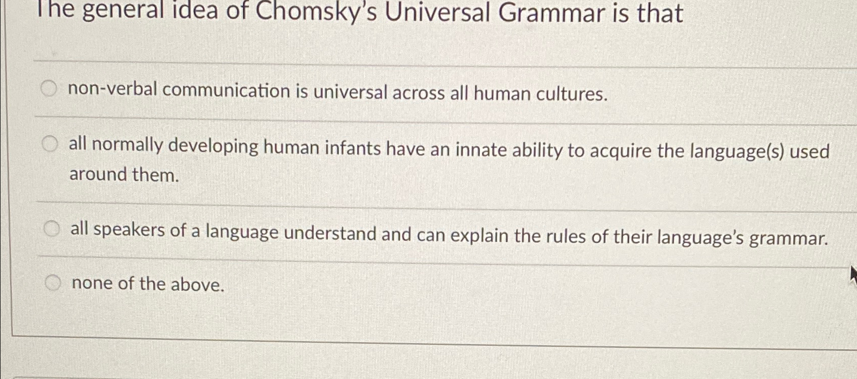 Solved The general idea of Chomsky's Universal Grammar is | Chegg.com