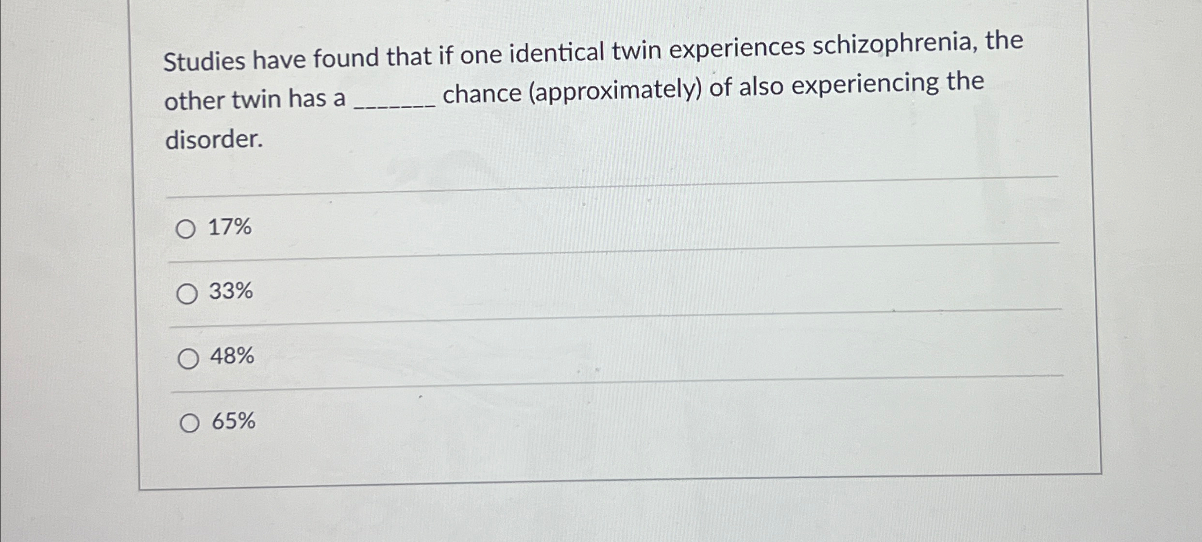 Solved Studies have found that if one identical twin | Chegg.com