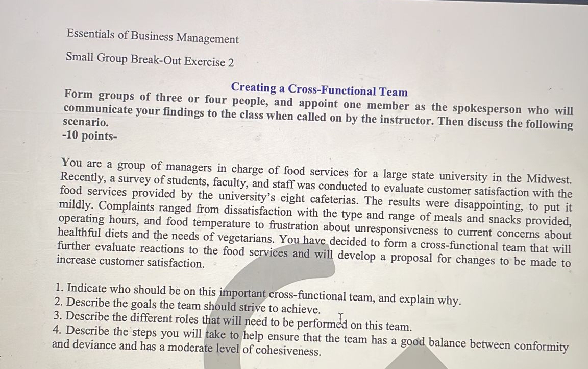 Solved Essentials of Business ManagementSmall Group | Chegg.com