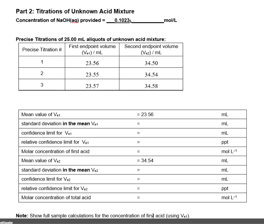 Solved Part 2: Titrations of Unknown Acid | Chegg.com
