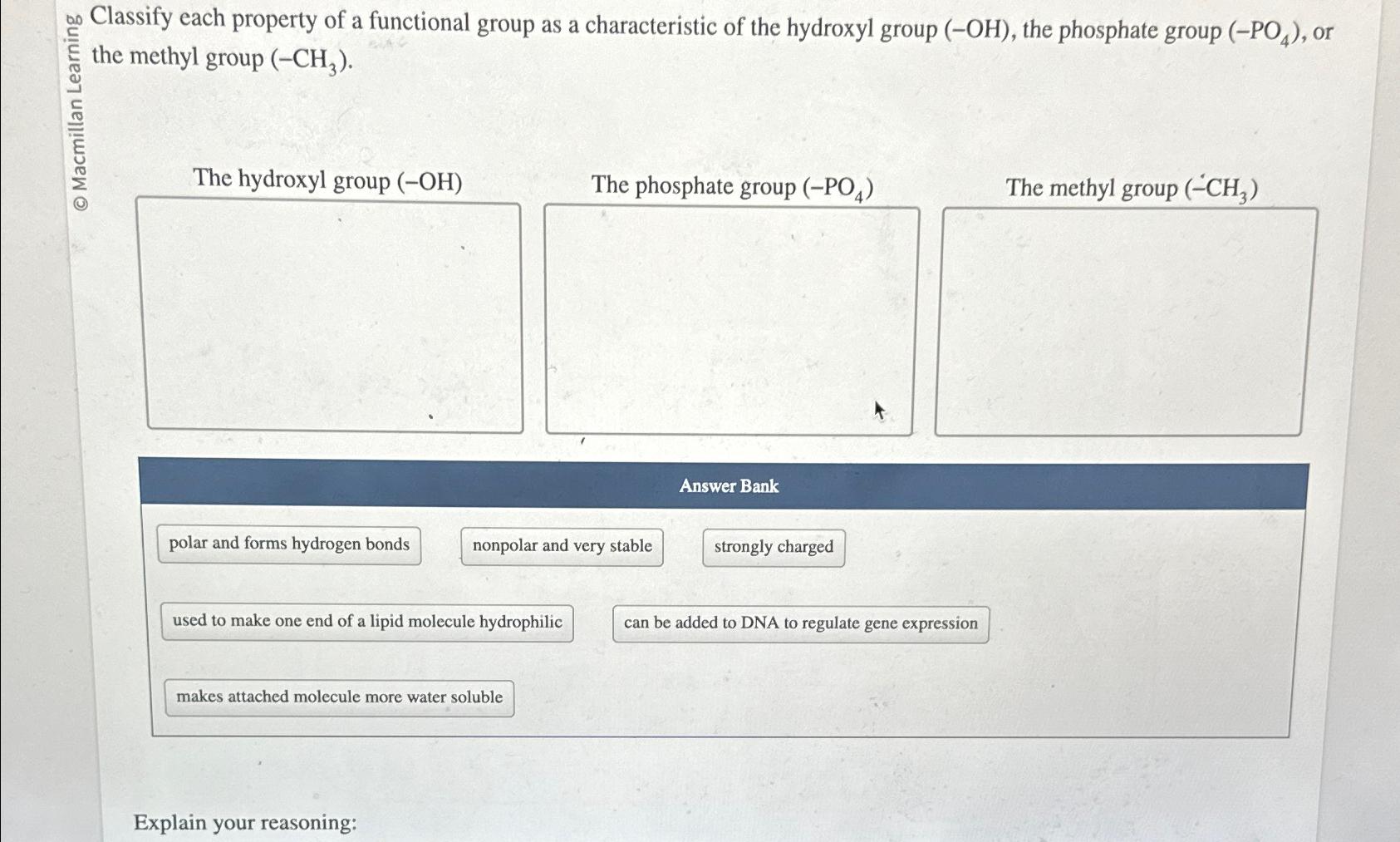 Solved ?00 ﻿Classify each property of a functional group as | Chegg.com