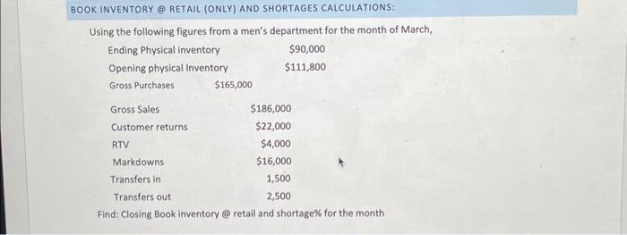 Solved BOOK INVENTORY @RETAIL (ONLY) AND SHORTAGES | Chegg.com