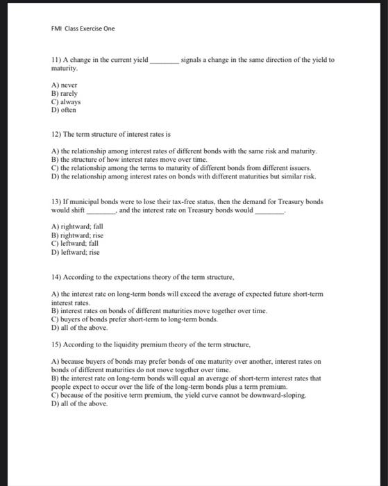 Solved FMI Class Exercise One 5) Suppose that you purchase a | Chegg.com