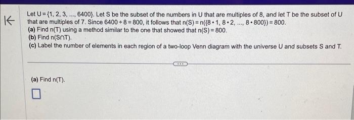 Solved Let U={1,2,3,…,6400}. Let S be the subset of the | Chegg.com