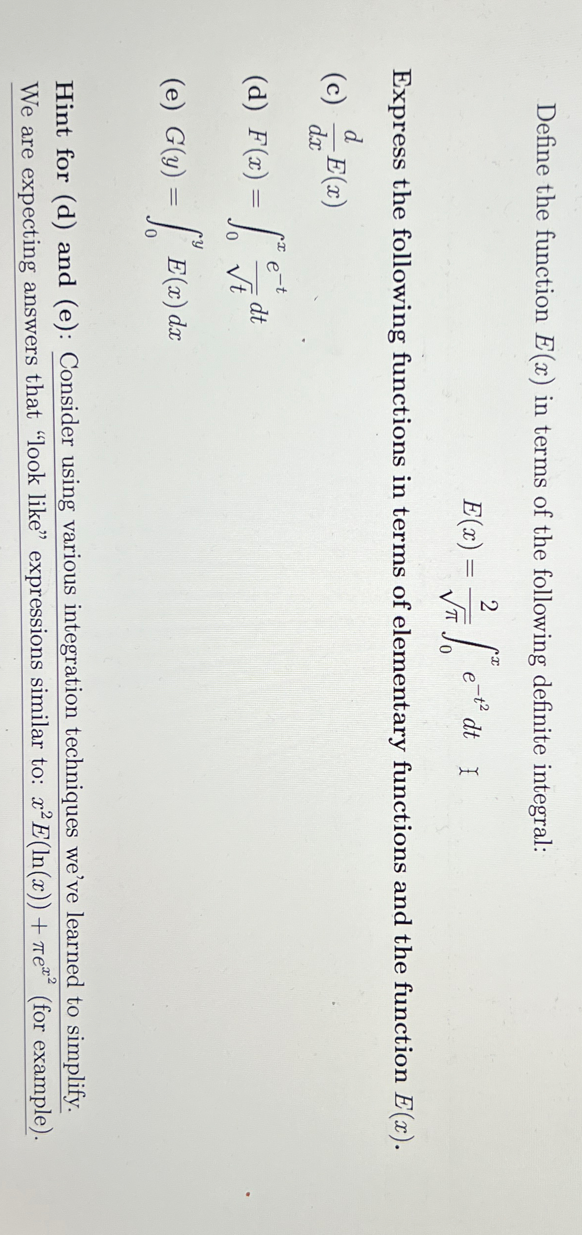 Solved Define the function E(x) in terms of the following | Chegg.com