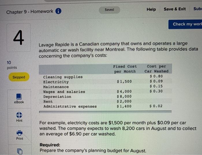 Solved Saved Help Save & Exit Sub: Chapter 9 - Homework | Chegg.com