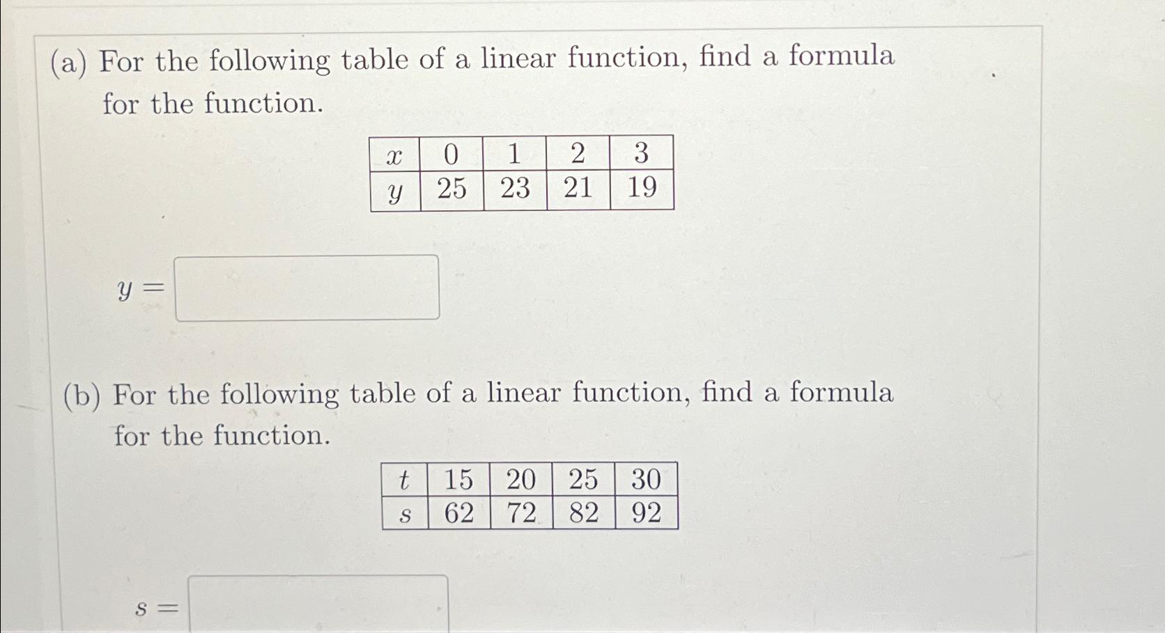 Solved (a) For the following table of a linear function, | Chegg.com