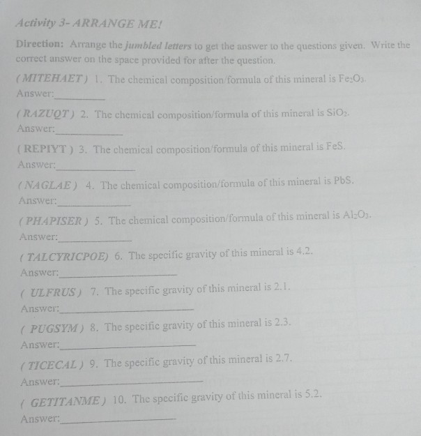 Solved Activity 3- ARRANGE ME! Direction: Arrange the | Chegg.com