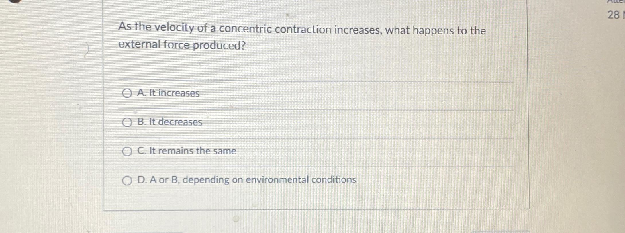 Solved As the velocity of a concentric contraction | Chegg.com