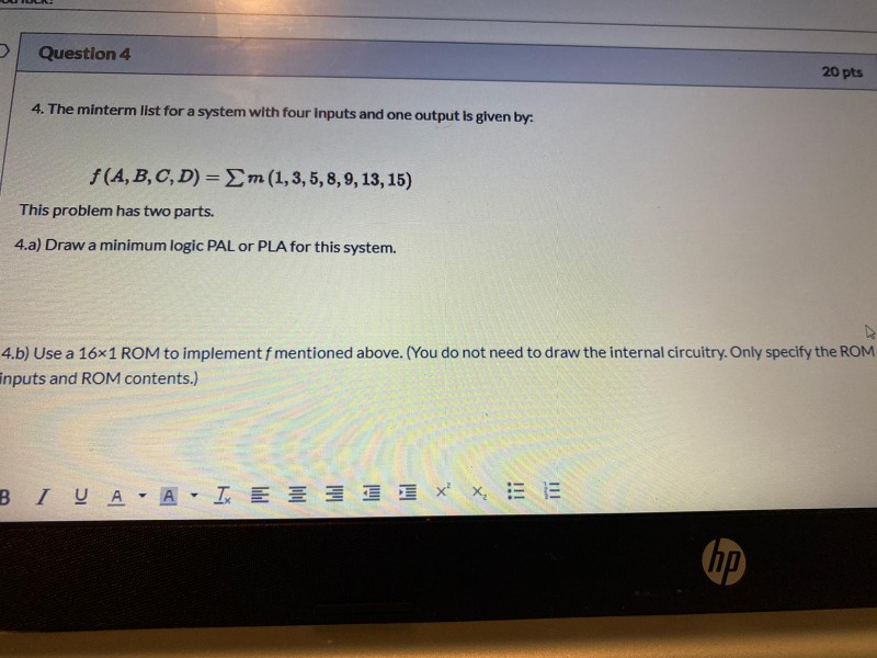 Solved Question 4 20 pts 4. The minterm list for a system | Chegg.com