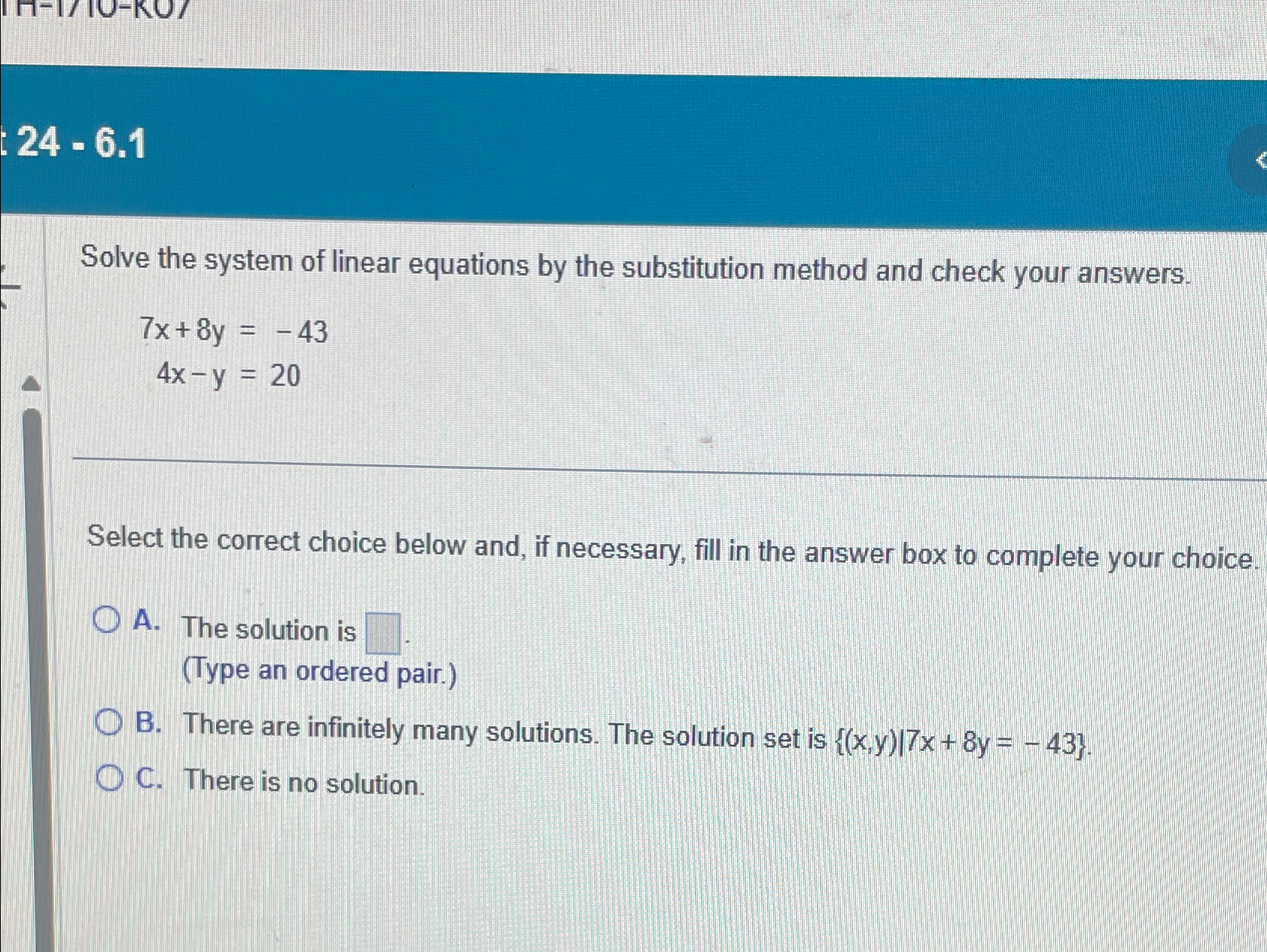 Solved 24-6.1Solve the system of linear equations by the | Chegg.com