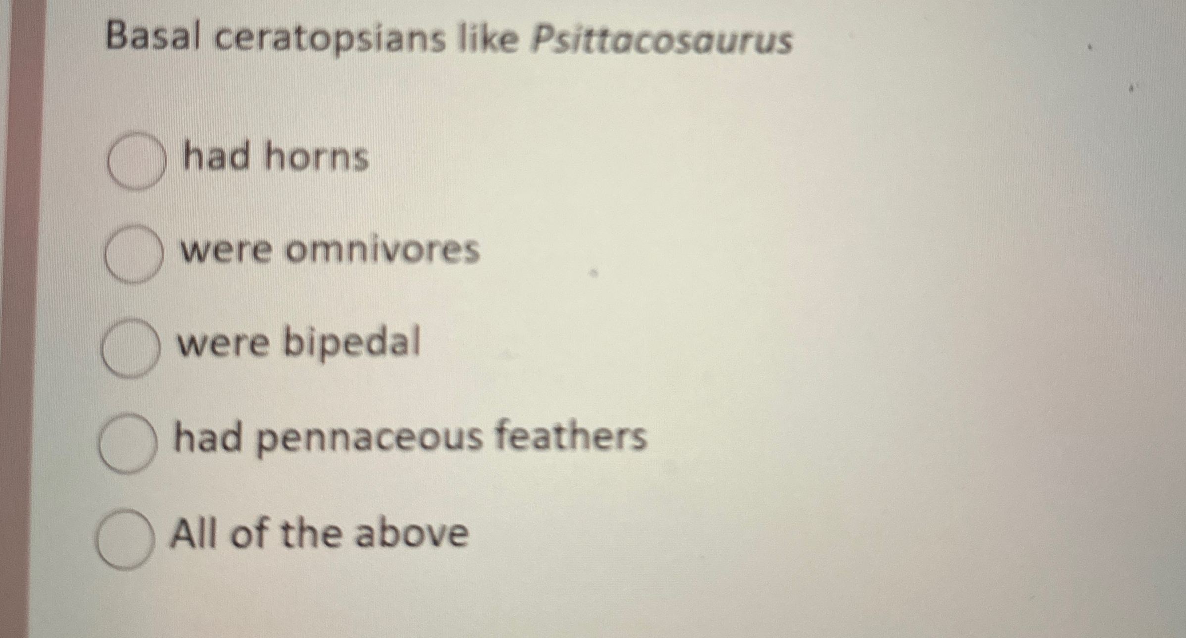 Solved Basal ceratopsians like Psittacosaurushad hornswere | Chegg.com