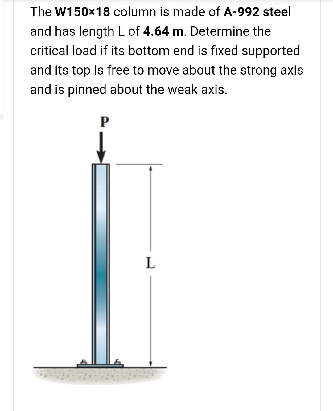 Solved The W150x18 column is made of A-992 steel and has | Chegg.com