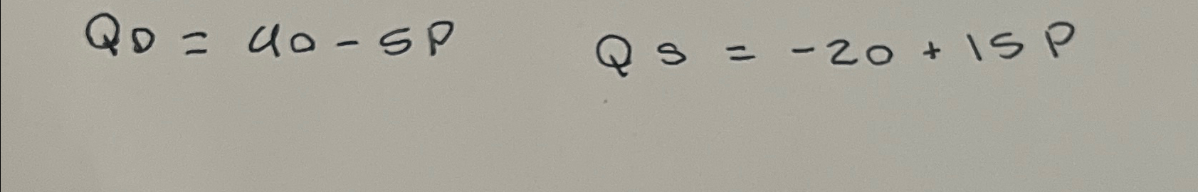 Solved QD=40-5P,QS=-20+15PFind the equilibrium price | Chegg.com