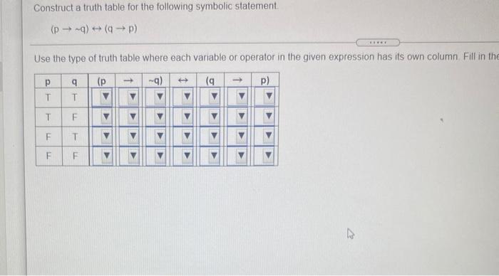 Solved Construct A Truth Table For The Following Symbolic