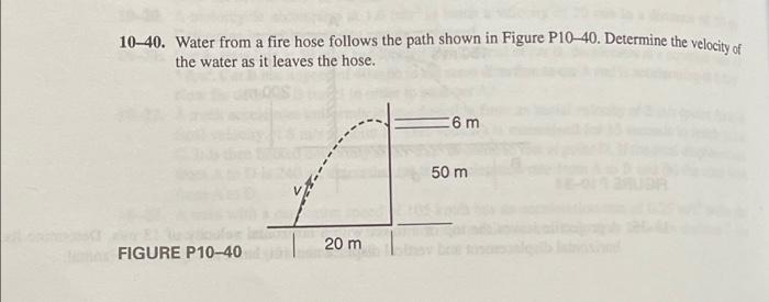 Solved 10-40. Water from a fire hose follows the path shown | Chegg.com