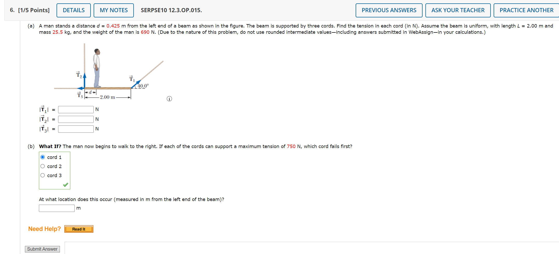 Solved a)A man stands a distance d = 0.425 ﻿m ﻿from the left | Chegg.com